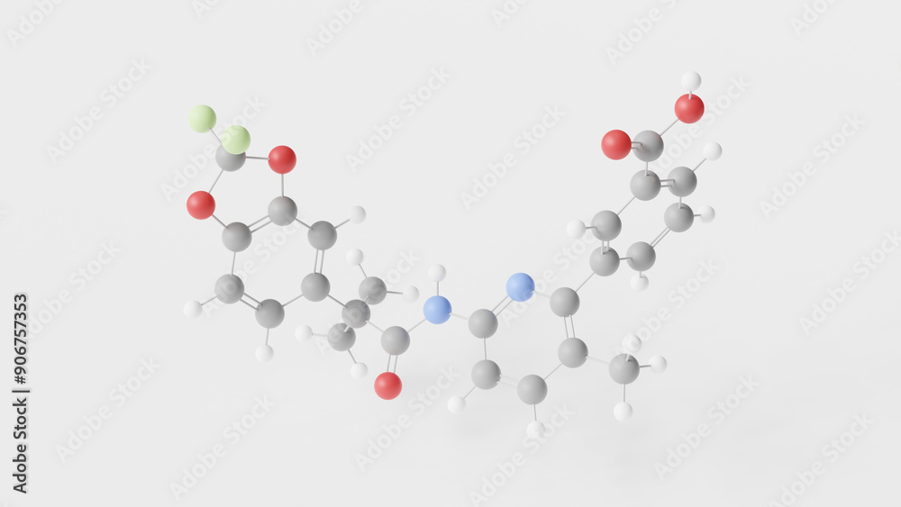lumacaftor molecule 3d, molecular structure, ball and stick model ...