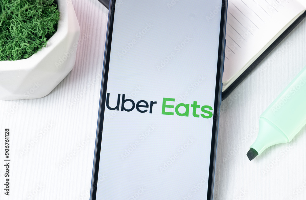 New York, USA - 1 August 2024: Uber Eats Logo on Phone Screen, Icon on ...