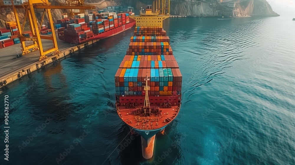 Container Ship Loading at Dock. Container ship being loaded with ...