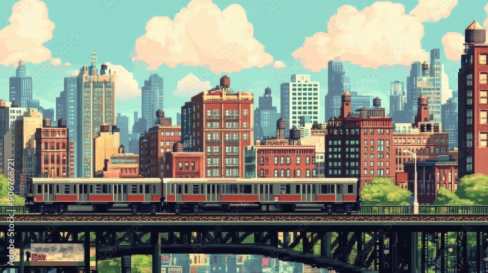 8-bit pixel art of a big city, capturing the retro charm and vibrant ...