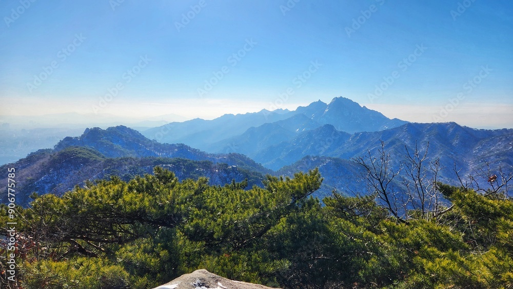 Image of winter scenery of Dobongsan Mountain near Seoul, Korea. Hiking ...