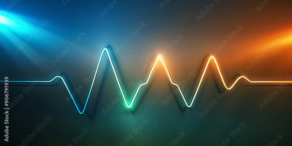 A neon-colored line resembling a heartbeat or soundwave runs ...
