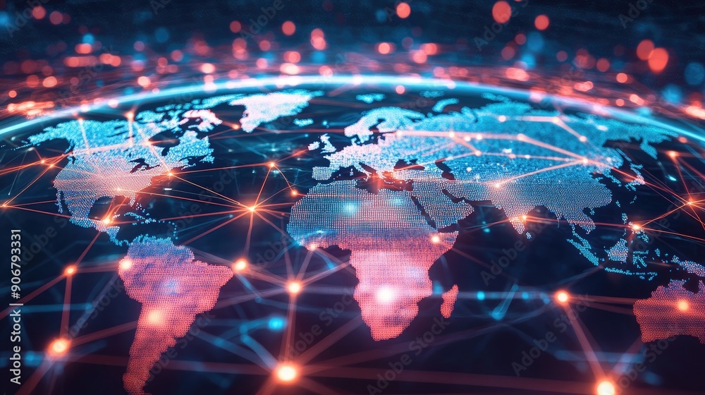 Global networking concept with a world map, highlighting connections ...