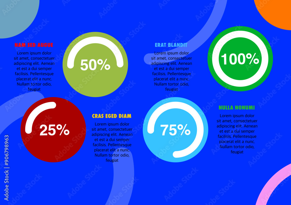 Presentation theme with circular icons and percentage and number scales ...