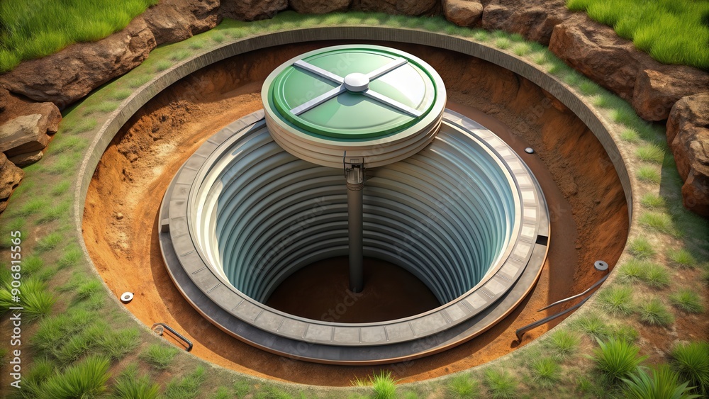 A detailed image of a septic tank underground, waste disposal, sewage ...