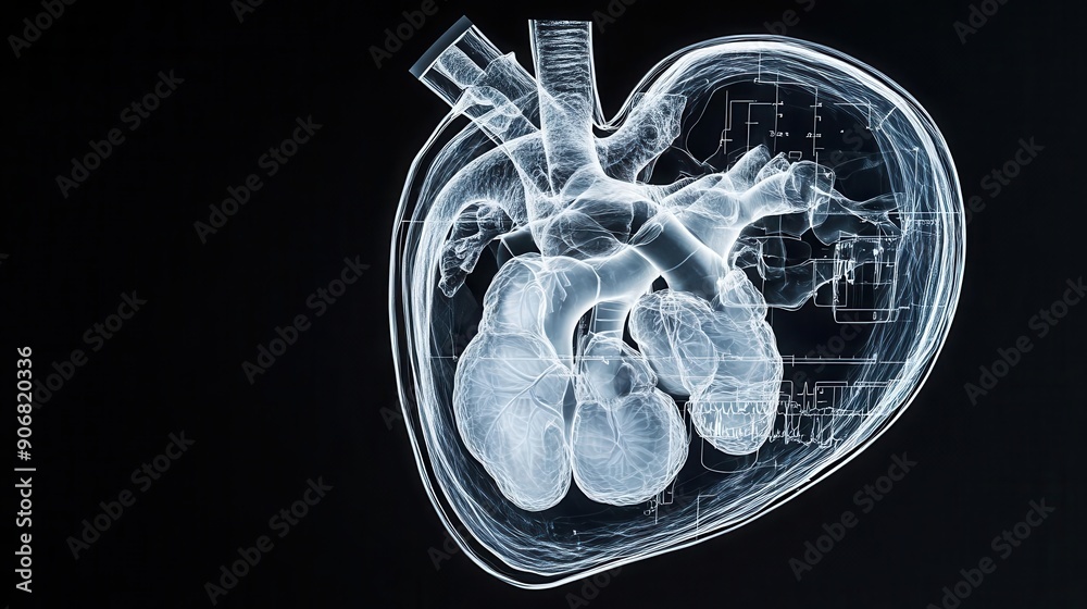 Digital CT scan of a heart with intricate anatomical details, modern ...