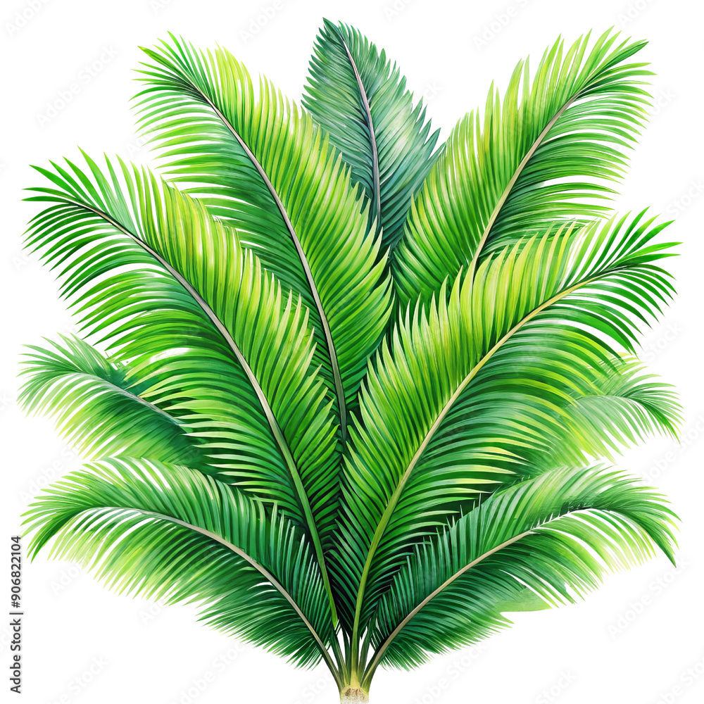 Watercolor clipart tropical sago palm leaves, broad and lush, vibrant ...