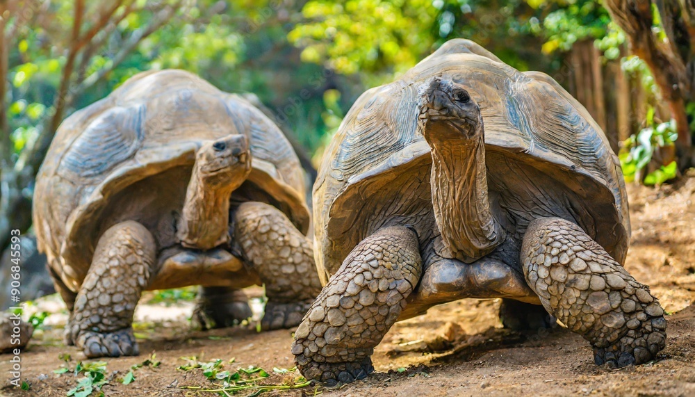 Couple of Aldabra giant tortoises endemic species - one of the largest ...