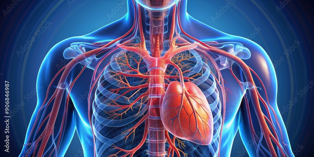 Human Heart and Blood Vessels Anatomy, 3D Render, Cardiovascular System ...