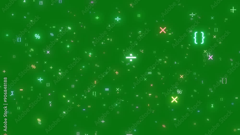 Mathematical Symbol Flying On Green Screen Background. General Math ...