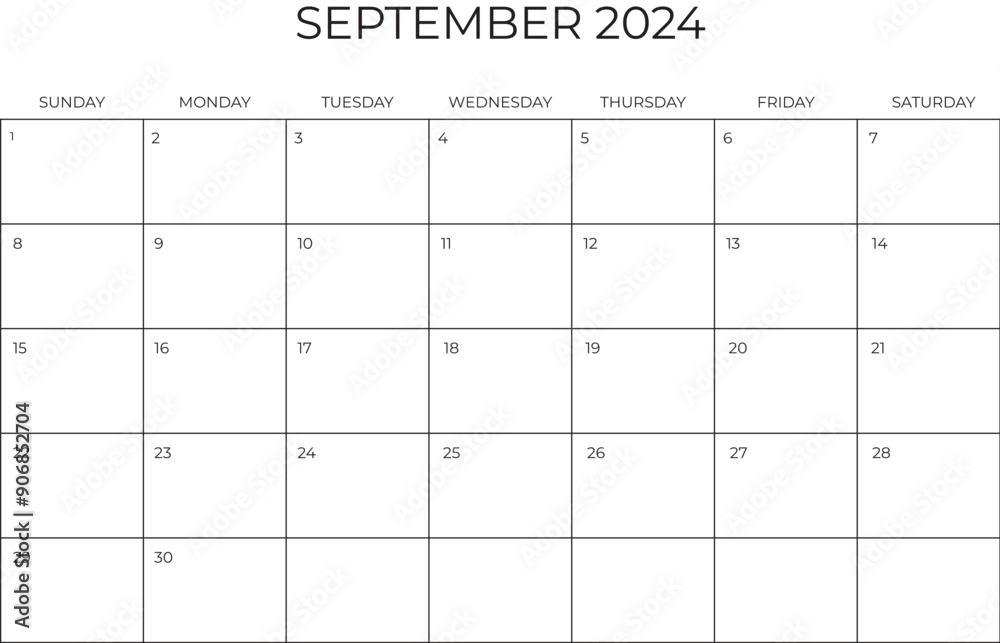 Monthly Planner September 2024. Calendar SEPTEMBER 2024. Week starts on ...