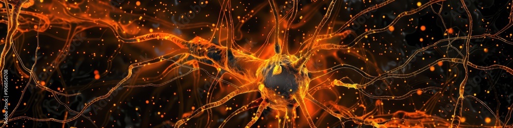 Large neuron cell body displaying Nissl bodies and a prominent ...