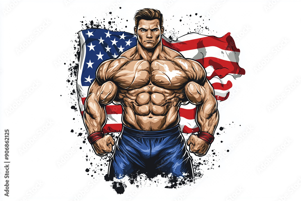 Cartoon bodybuilder with Olympic flag design for T shirt POD print on ...