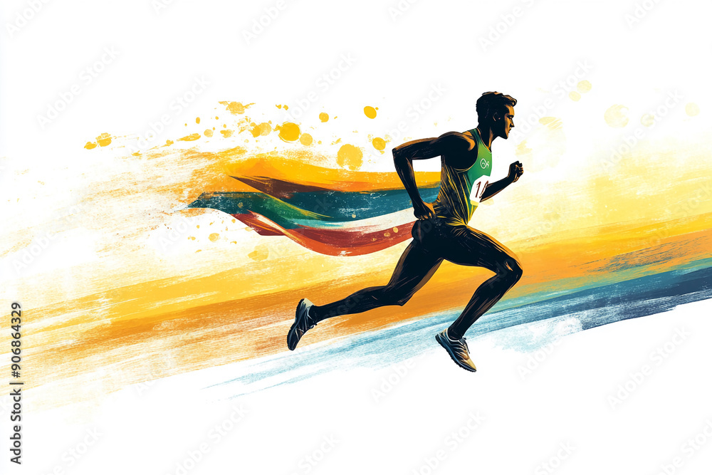 Cartoon marathon runner with Olympic flag design for T shirt POD print ...