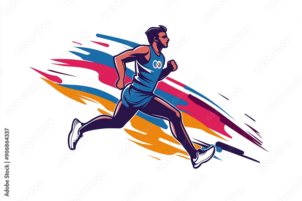 Cartoon marathon runner with Olympic flag design for T shirt POD print ...