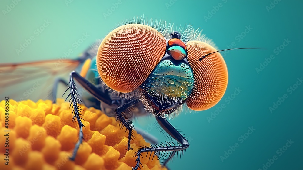 Ultra-detailed macro image of a dragonfly's compound eye, hundreds of ...
