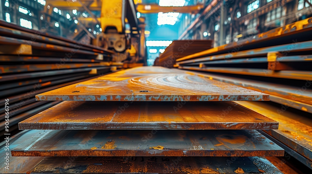 Rusty Metal Sheets in Steel Mill. Close-up of rusty metal sheets in a ...