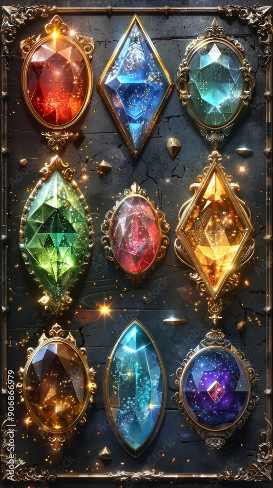 Gemstone Fantasy: A Modern Illustration of Precious Gems Set in Gold ...