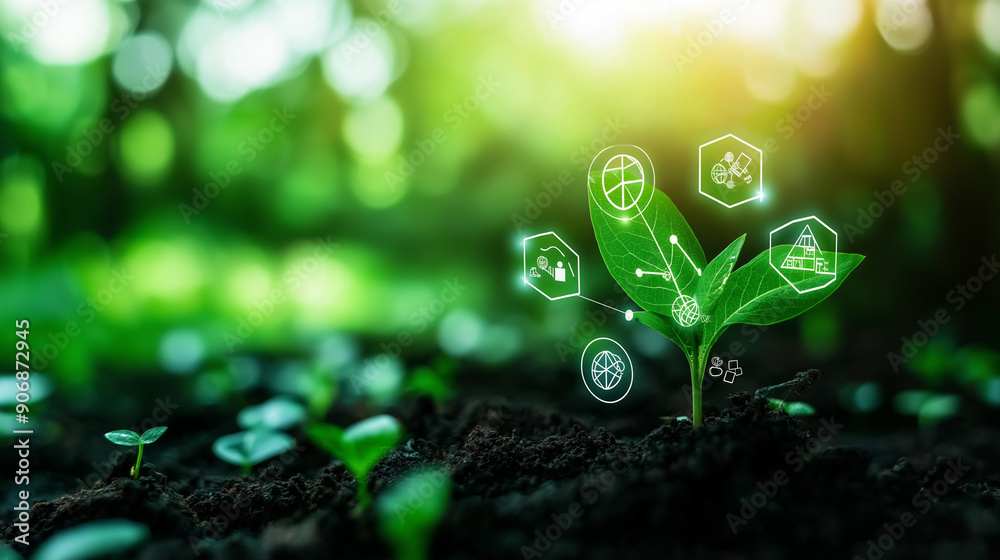 Earth with a green overlay and ESG icons, promoting net zero carbon ...