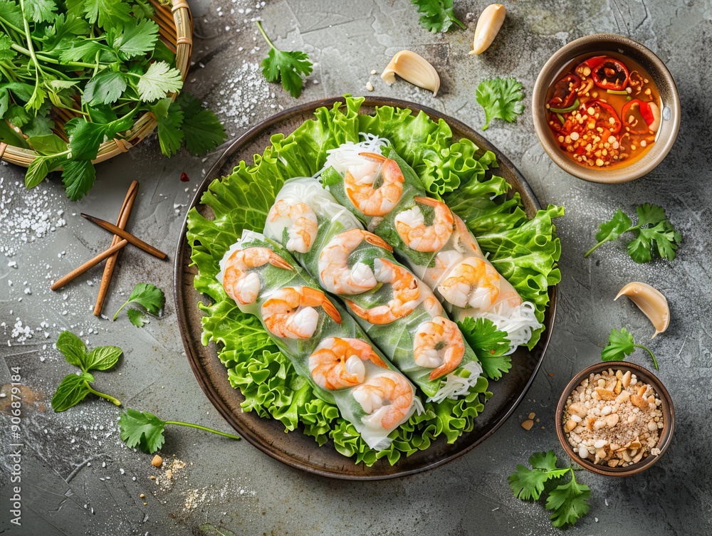 Goi Cuon. The most popular Vietnamese dishes. Fresh spring rolls made ...