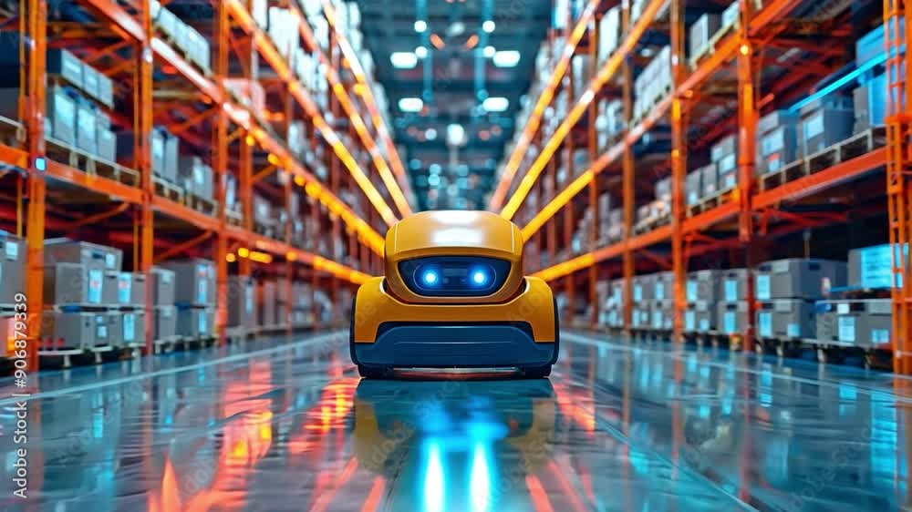 Automation auto factory concept featuring a robot assembly line and a ...