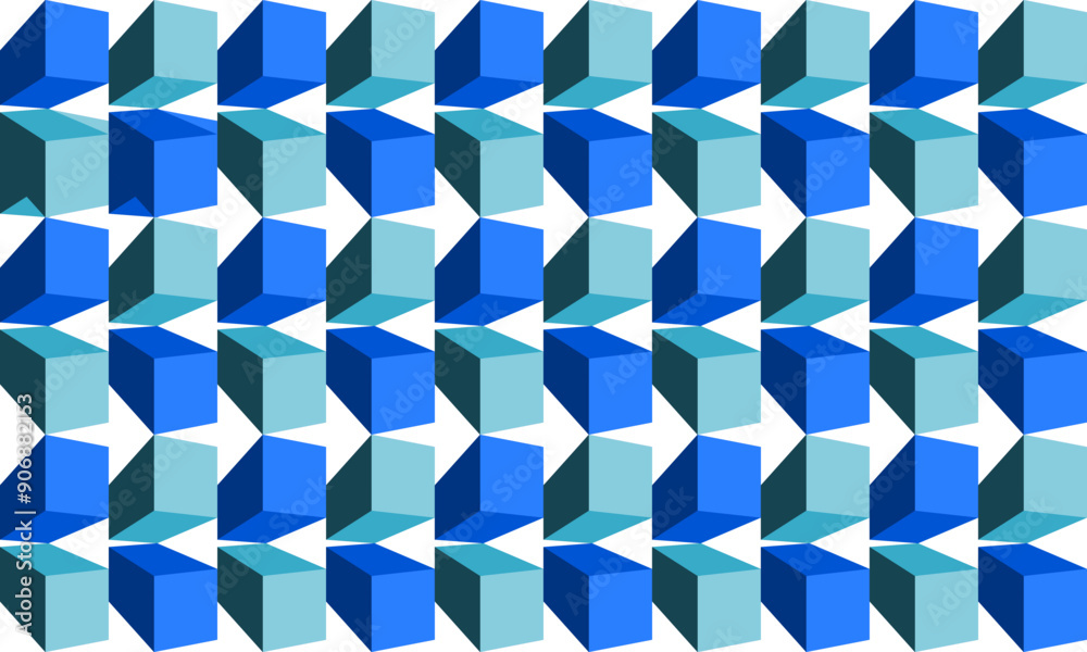 Blue and green tone cube 3D seamless repeat pattern, replete image design for fabric printing or ...