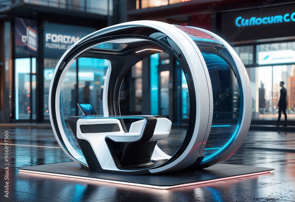Design a shop space display for a fashion product on a futuristic ...