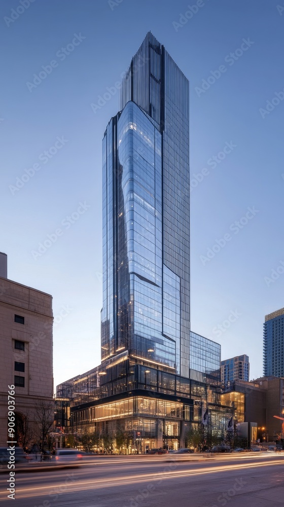 Futuristic Glass Tech Tower Illuminating City Skyline: Modern ...