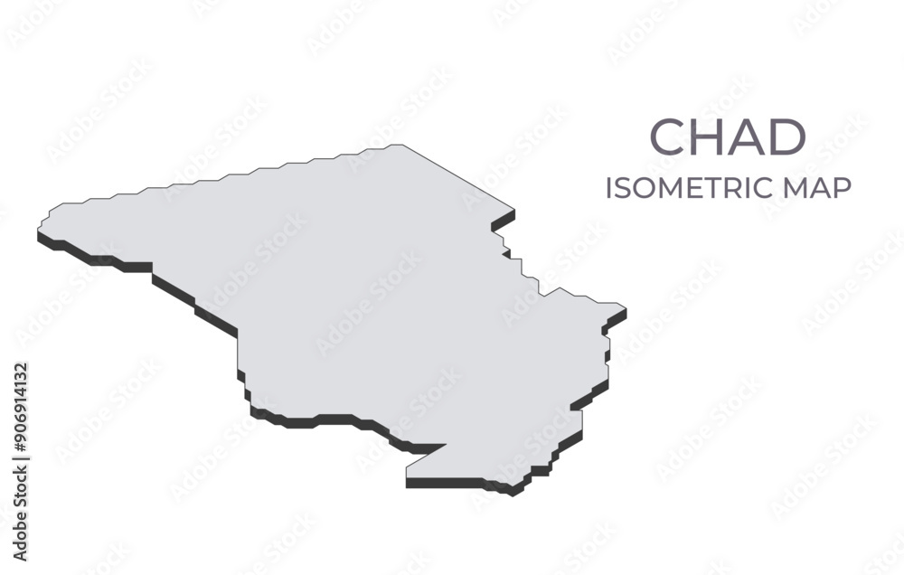Map of the Chad in simple isometric form. Illustration of isometric map ...