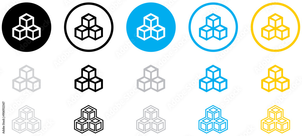 Cube icon symbol with three blocks. cubic building icon, three sugar ...