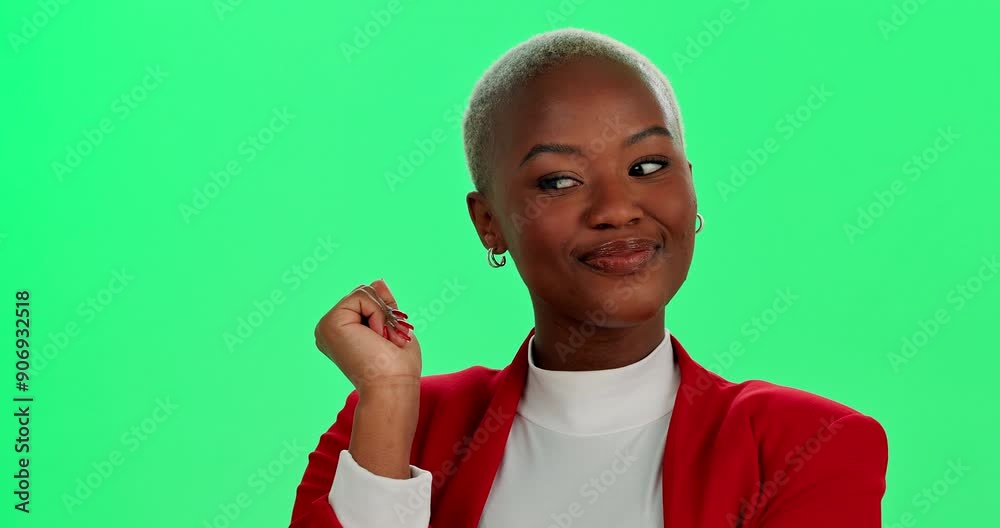 Black woman, thinking and green screen with solution for decision ...