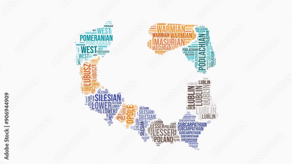 Poland regions word cloud animation. Country logo animated video ...