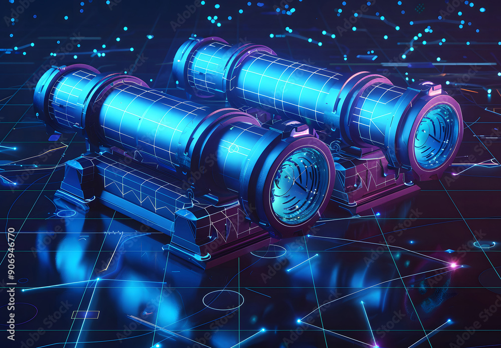 Digital Blue Binoculars With Data Streams Ai In Visual Recognition