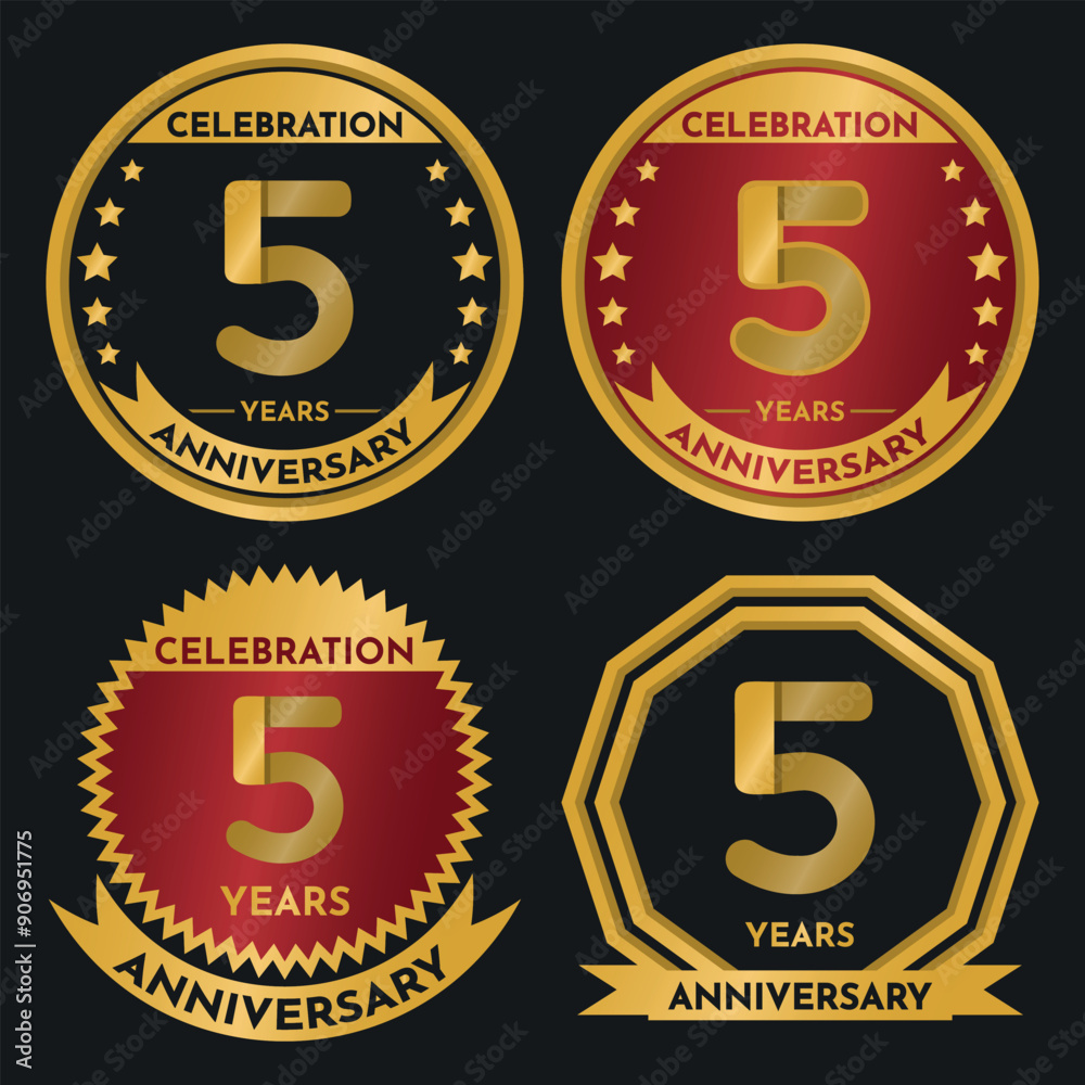 Celebration 5 Year Anniversary - Gold Seals, 4 Variations, Ruby and ...