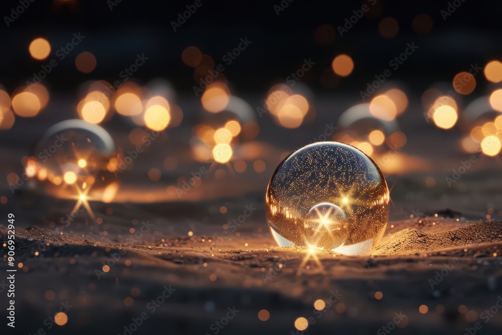 An enchanted beach scene with floating orbs of light illuminating the ...