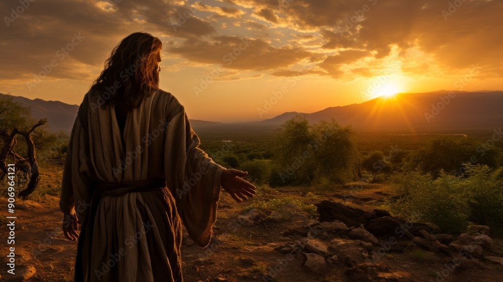 Jesus christ embracing humanity at sunset, salvation and resurrection ...