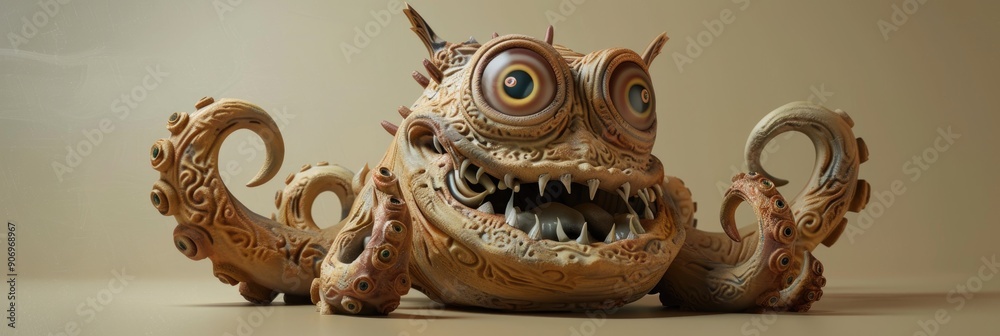 Alien Creature Clay Model 3D Illustration Adorable and Furry ...