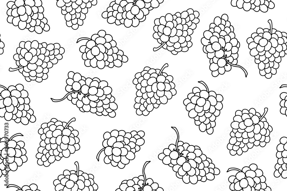 Seamless background with bunches of grapes. Contour drawings of grapes ...