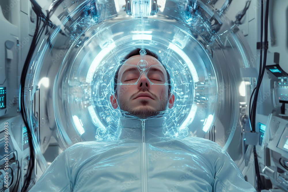 hyperrealistic image of a high-tech environment divided into ...