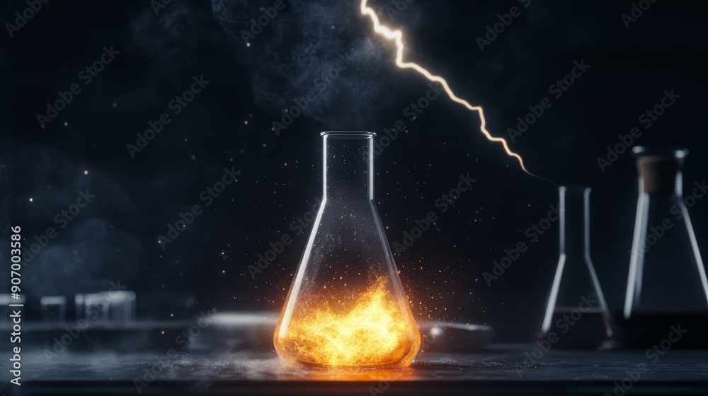 A mad scientists lab with strange contraptions, bubbling beakers, and ...