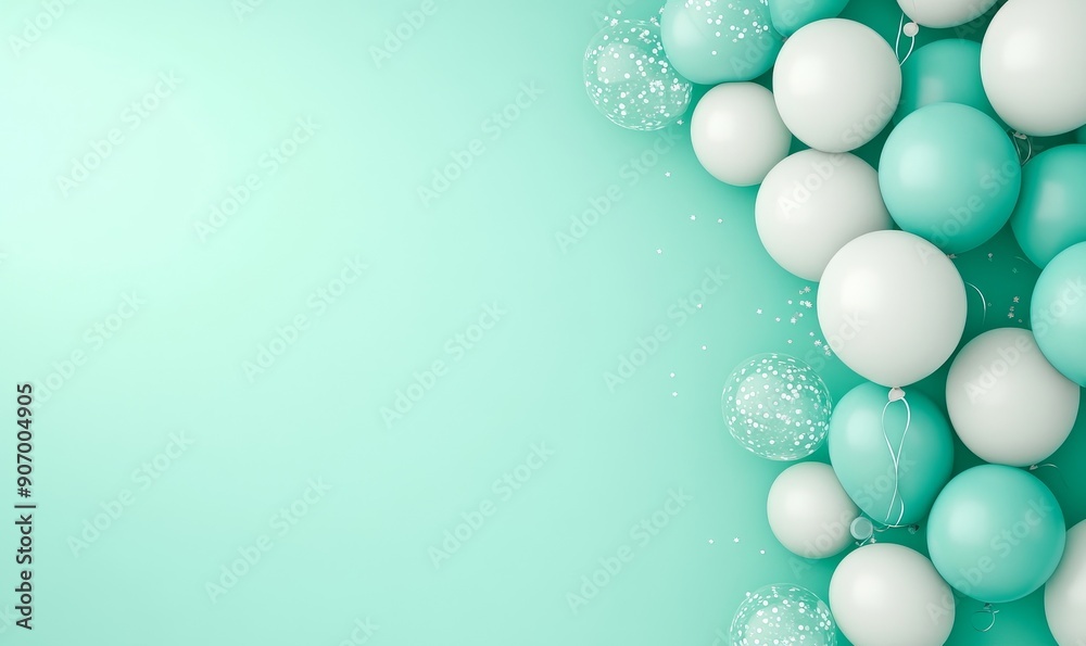 luxury balloon background border frame in pastel green color for poster ...