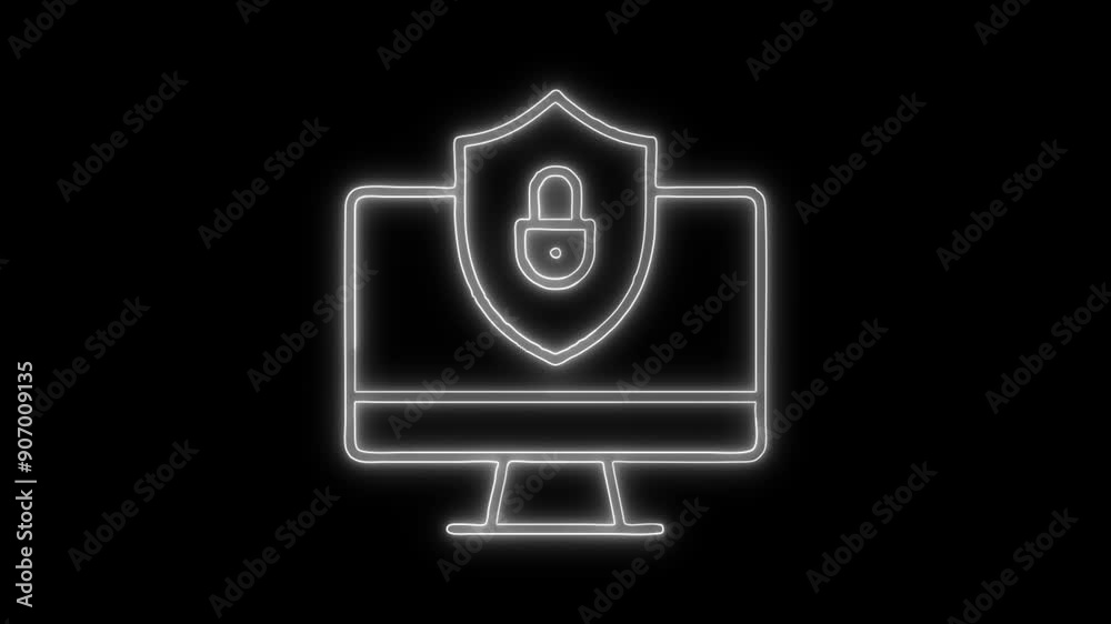 Cybersecurity Computer Neon Icon 4K Animated Linear Symbol Icon Video ...