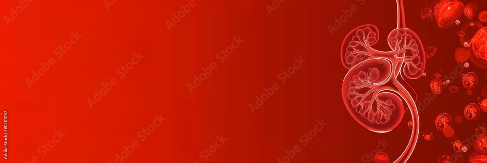 A medical illustration of a human kidney, showing the intricate network ...