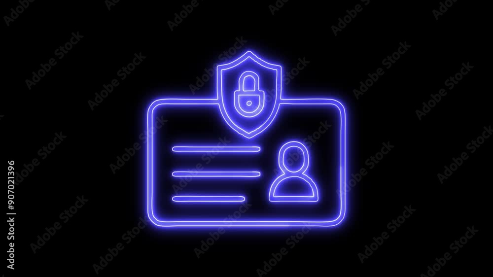 Cybersecurity ID Card Protection Neon Icon 4K Animated Linear Symbol ...