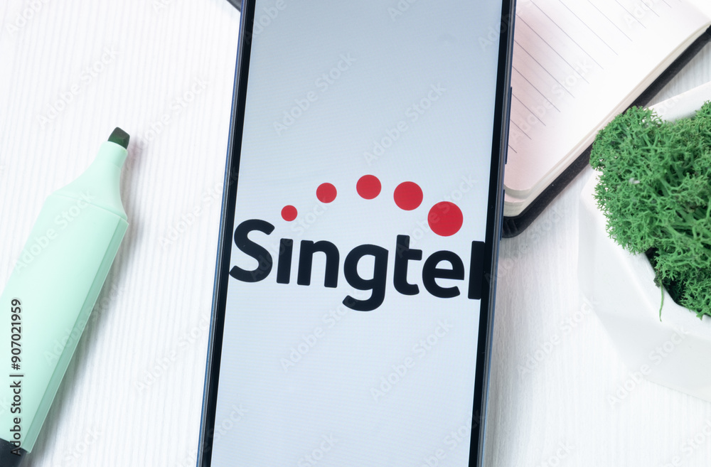 New York, USA - 1 August 2024: Singtel Logo on Phone Screen, Company ...