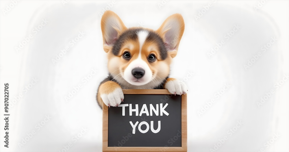 Thank you sign with text, thank you. Cute corgi dog holding thank you ...