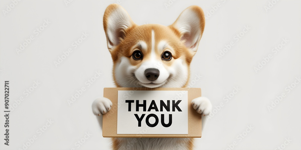 Thank you sign with text, thank you. Cute corgi dog holding thank you ...