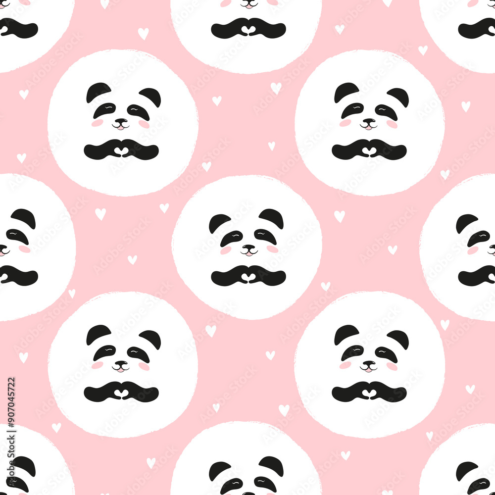 Cute panda seamless pattern for kids. Vector polka dot pink ...