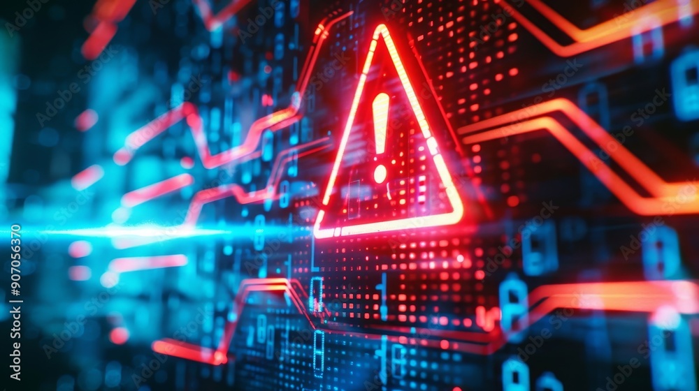 Red alert sign hologram and digital cybersecurity icons and password, Generative AI Stock ...