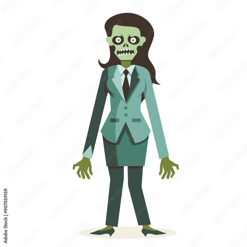 Zombie businesswoman standing wearing professional attire, cartoon ...